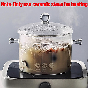 Glass Cooking Pot, 1.5L/50 OZ Glass Saucepan with Cover, Transparent Heat Resistant High Borosilicate Glass Stovetop Pot and Pan with Lid, Easy Grip Handles, Safe for Pasta Noodle (50OZ/1.5L)