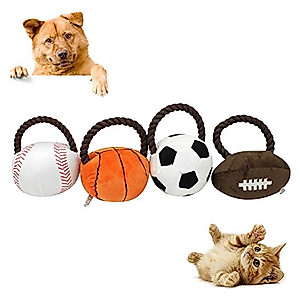 N/ hionre Interactive Playing Toys for Pets, Cotton Rope Plush Basketball Football Doll Chew Squeaky Toy for Pet Dog Cats Puppy Rugby