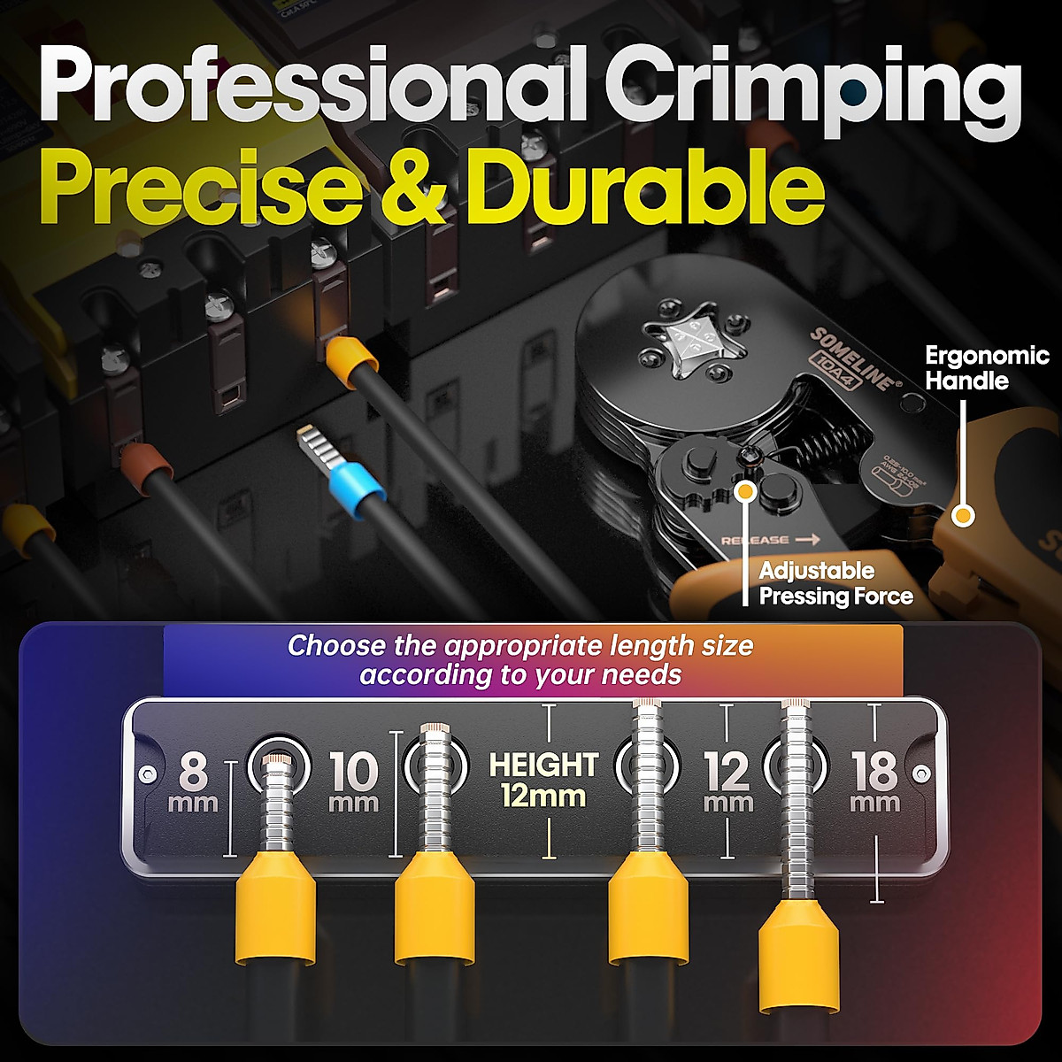 SOMELINE Ferrule Crimping Tool, Ratchet Pliers for AWG23-7 with 23 Sizes Wire End Ferrule Terminals, Quadrilateral Wire Crimp Pliers with Crimp Connectors