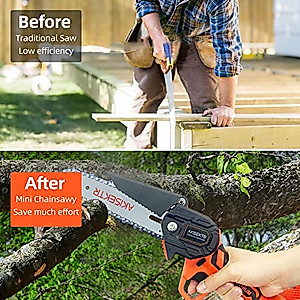 Mini Chainsaw Cordless, 6 Inch 4 Inch Small Chainsaw One-Hand Use Electric Chain Saw with 2x24V Rechargeable Battery, Portable Handheld Chainsaw Battery Powered for Wood Cutting Tree Trimming(Orange)