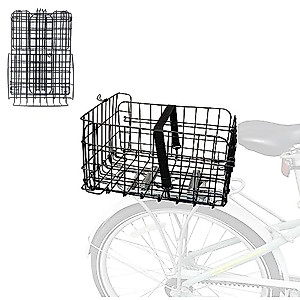 WEEROCK Rear Bike Basket Wire Mesh Detchable Foldable Rear Rack Basket Bike Accessories
