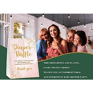 Gihyan Diaper Raffle Baby Shower Game Set(1 Standing Sign + 50 Guessing Cards), Watercolor Pink Diaper Raffle Tickets for Baby Shower, Gold Foil Baby Shower Party Favor Decor - A02
