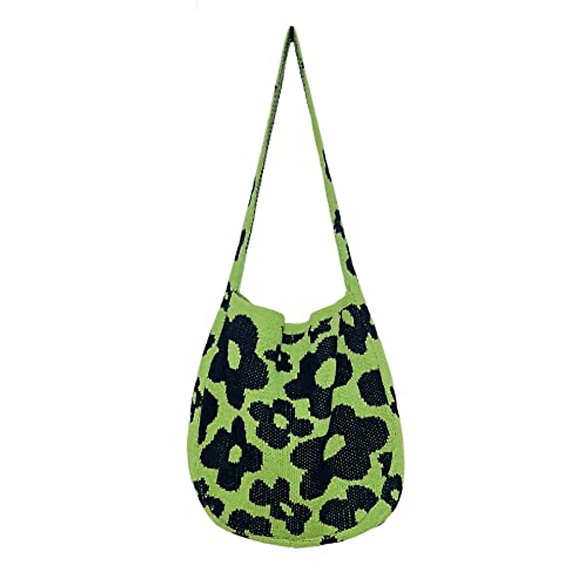 Women Aesthetics Crossbody Bag Crochet Fairycore Flower Bag Y2K Trendy Shopping Bag Knitted Tote Shoulder Bag (Dark green)