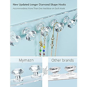 Mymazn 2 Pack Necklace Hangers Acrylic Necklaces Holder Wall Mounted Jewelry Organizer Hanging with 12 Diamond Shape Hooks, Jewelry Hangers for Necklace, Gift for Girls Women