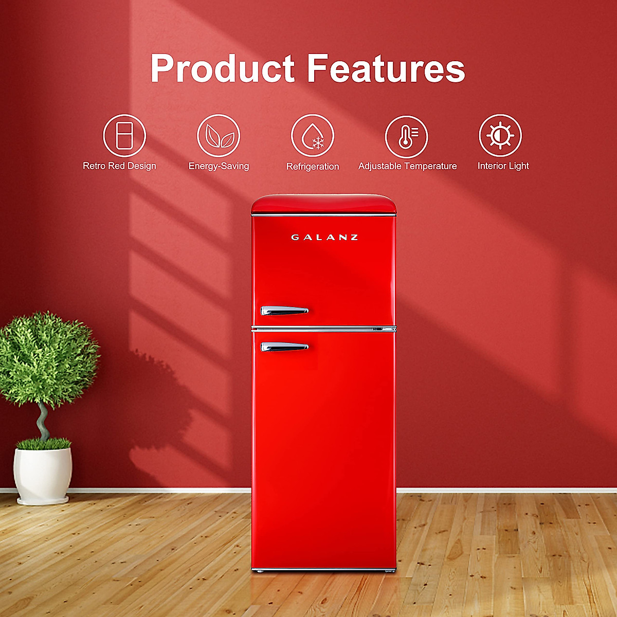 Galanz GLR46TRDER Retro Compact Refrigerator with Freezer Mini Fridge with Dual Door, Adjustable Mechanical Thermostat, 4.6 Cu Ft, Red