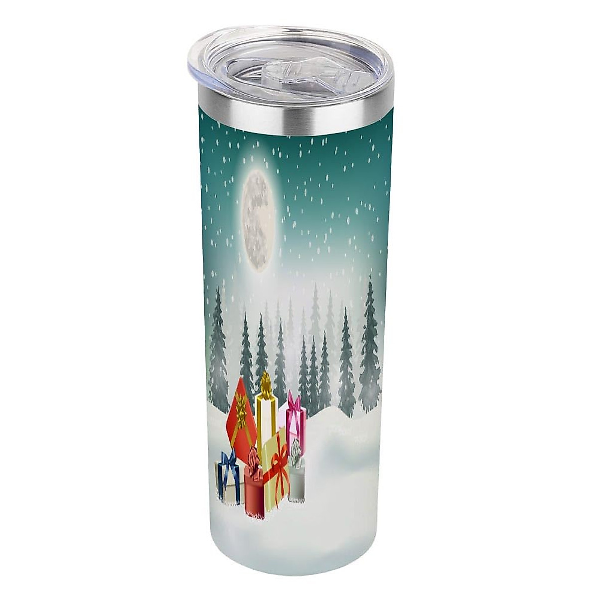 silichee 20 Oz Insulated Tumblers Stainless Steel Cup with Lid Christmas Happy New Year White Background Snowflake Gift in the Winter Tumblers Vacuum Coffee Mugs for Cold Hot Drinks for Office