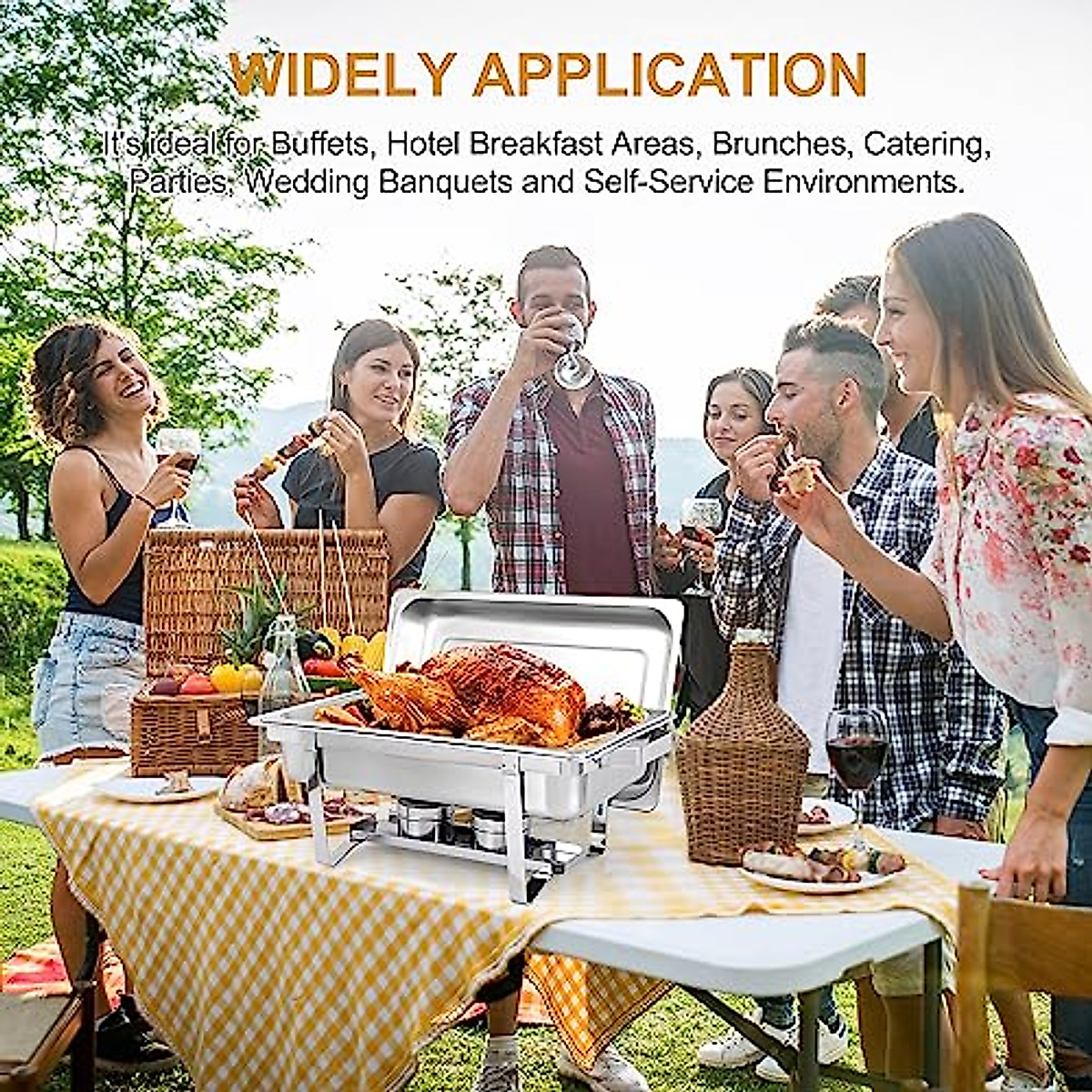 4 Pack Chafing Dish Buffet Set 8 Qt Stainless Steel Complete Chafer Set Catering Warmer Set with Water Pan, Fuel Holder for Parties, Dinners, Catering, Buffet and Weddings