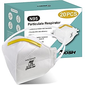 N95 Mask NIOSH Approved, 20-Pack Breathable N95 Particulate Respirator, Foldable N95 Masks Universal Fit (Approval Number 84A-6973) Individually Wrapped