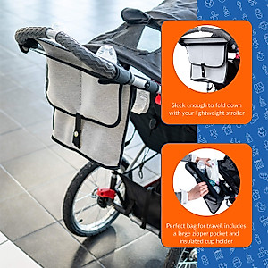 Stroller Organizer by Modfamily -Neoprene Bag with Zipper Storage Space and Two Cup Holders- Fits Umbrella and Single Strollers