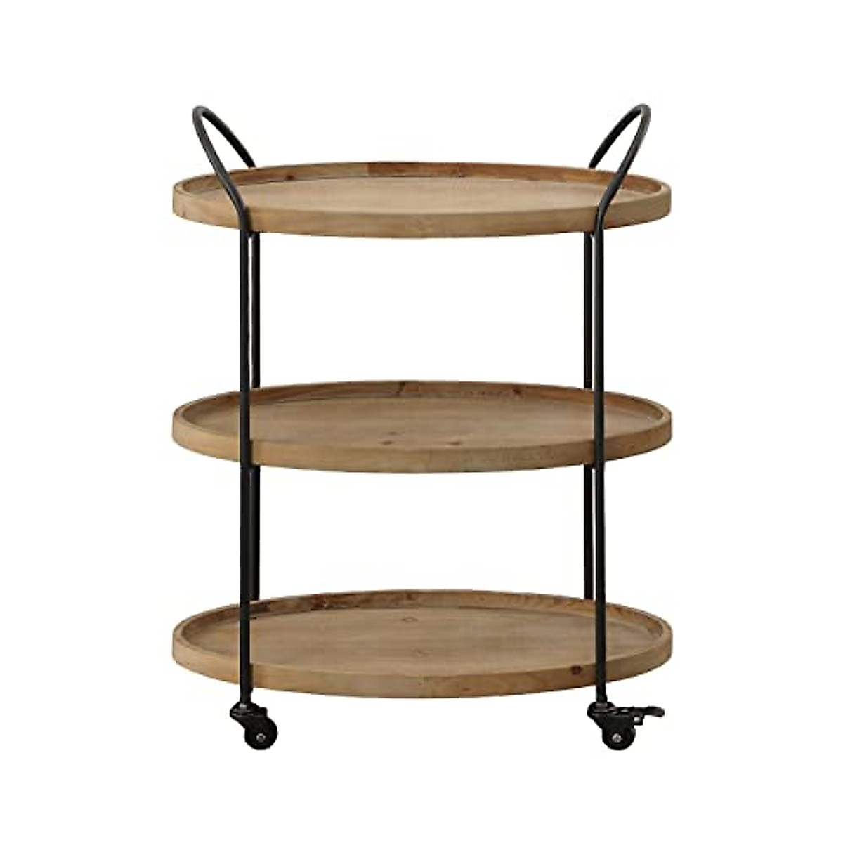 The Urban Port 23-Inch Wood Bar Cart with 3-Tier Storage Trays and Metal Frame, Brown and Black