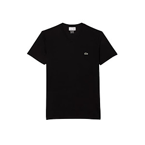 Lacoste Men's Short Sleeve V-Neck Pima Cotton Jersey T-Shirt, Black, Medium