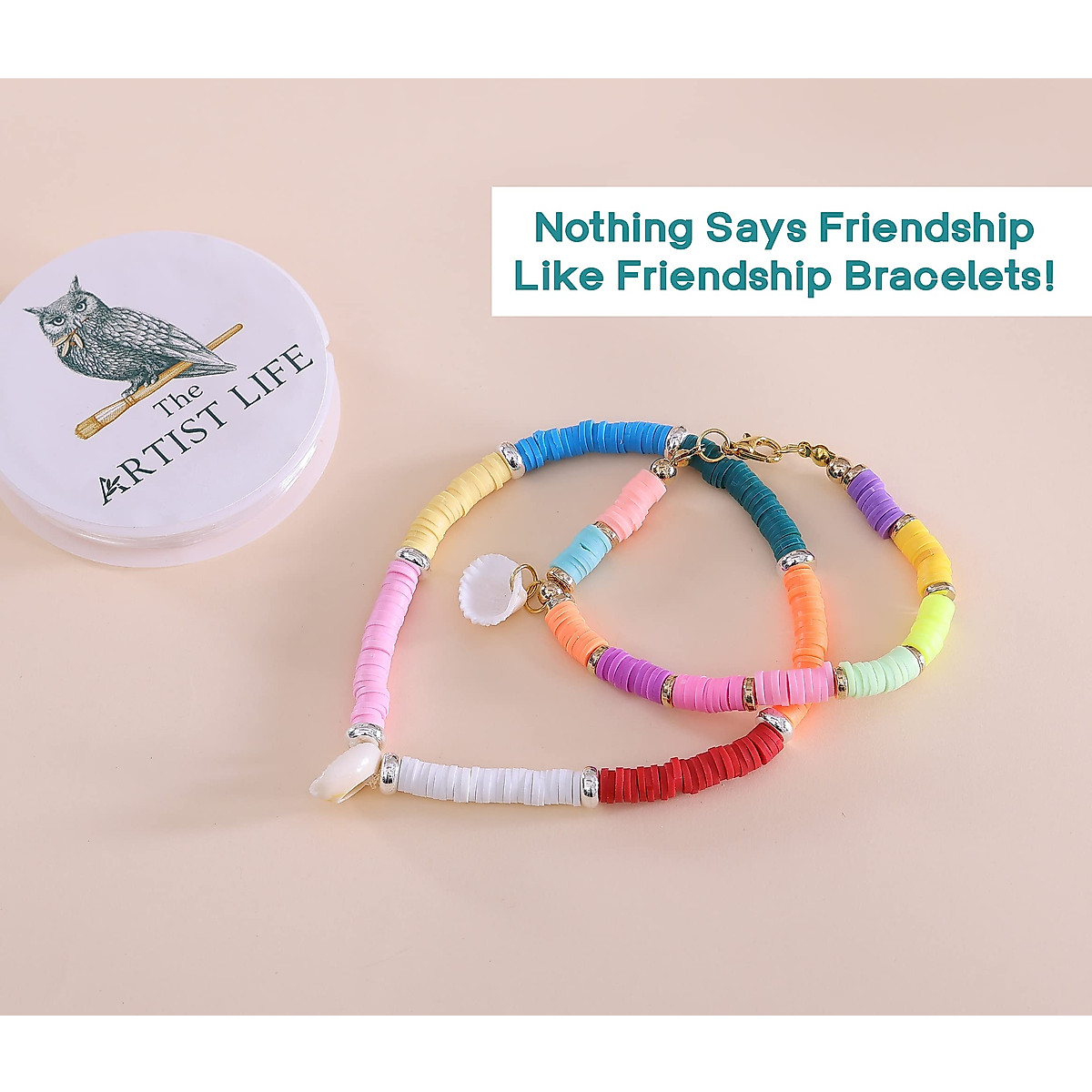 The Artist Life 6000 Clay Heishi Beads Bracelet Making Kit, 24 Colors with 1000+ Letters & Decorative Beads, 6mm Flat Polymer Clay Beads, DIY Jewelry Making Kit, Craft Kit, Bracelets, Necklaces