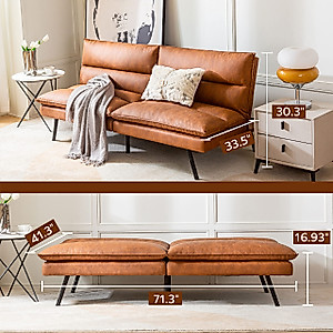 CH CHARME HOUSE N Bed Convertible futon Couch with Adjustable Backrest, Modern Sleeper Sofa for Office Living Bedroom and Sitting Room, Small, Brown-534