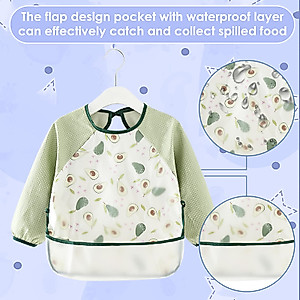 SUPTMAX 3 Pack Long Sleeve Bibs, Waterproof Baby Feeding Bib (gray-blue, gray, avocado)