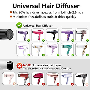 Hair Diffuser Attachment for Blow Dryers - Universal Fit for Fine, Thick, Curly, Wavy or Frizzy Hair - Professional Salon Tool (1.4-2.6 inch)
