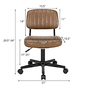 Giantex Leather Office Chair, Armless Low-Back Computer Desk Chair, Retro Swivel Rolling Task Chair Height Adjustable PU Leisure Office Chair for Kids Teens Adults (Brown)
