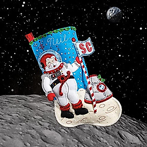 Bucilla Felt Applique 18" Stocking Making Kit, Christmas to The Moon, Perfect for DIY Arts and Crafts, 89527E