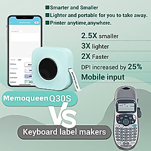 Label Maker Machine with Tape, Memoqueen Q30S Portable Mini Bluetooth Thermal Label Printer for Storage, Barcode, Mailing, Office, Home, Organizing, Sticker Label Makers with Multiple Templates, Green