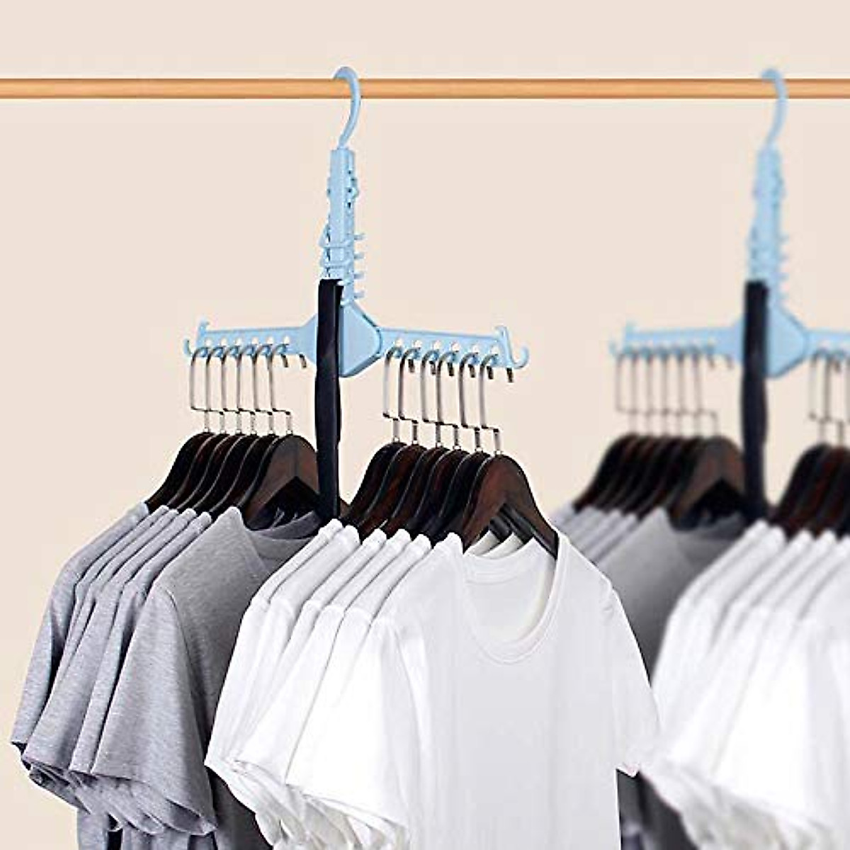ONEYUE Magic Clothes Hangers, Foldable Dual Hanger Closet Organizer Space Saving Hangers for Clothes Shirts Sweaters Coat Drying Rack (Blue)