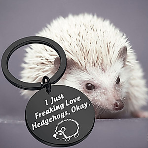 BEKECH Hedgehog Keychain Hedgehog Lover Gift I Just Freaking Love Hedgehogs OKay Keychain Cute Animal Hedgehog Gift for Women Hog Mom Gift (black)