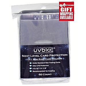 UVBLOC Semi Rigid Card Holder Sleeves (50 Pack) PSA Grading Saver Storage Protector Cases for Trading Baseball Basketball Football Pokemon Sports Cards