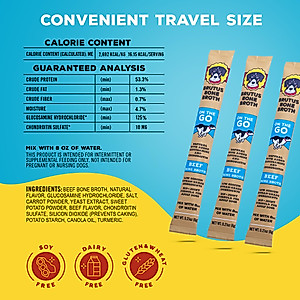 Brutus Bone Broth for Dogs - Bone Broth Powder with Chondroitin Glucosamine & Turmeric - Human Grade Dog Food Toppers for Dry Food & Picky Eaters - 10 Stick (Beef)