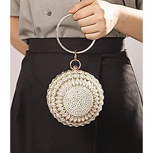 Sither Round Ball Handbag Purses for Women Evening Ball Handbag Purses Pearls Clutch Purses Shoulder Chain Bags for Party Prom Christmas Gift (gold)