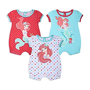 Disney Baby Ariel The Little Mermaid 3 Pack Rompers, Orange, 3-6 Months