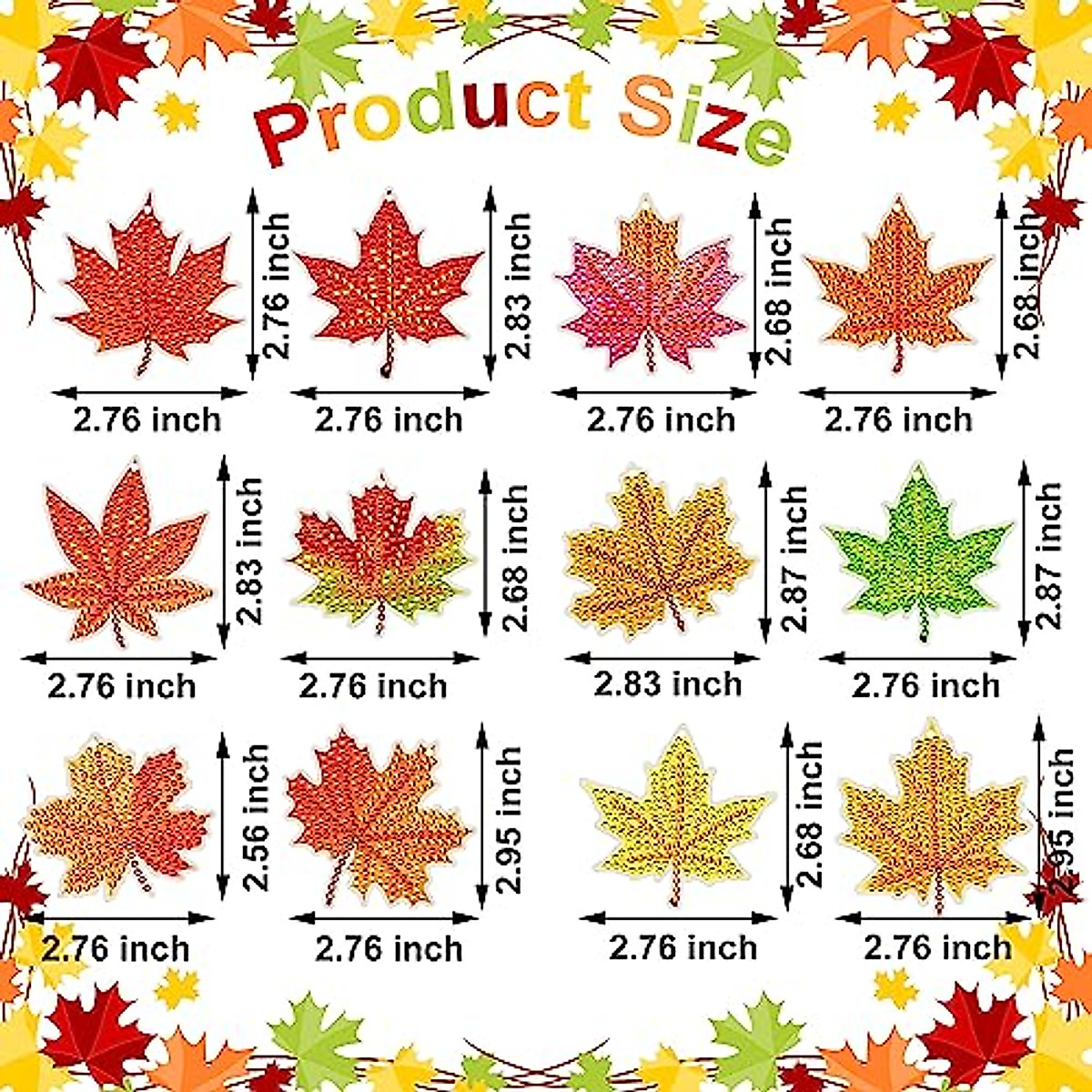 12 Pieces Fall Diamond Painting Keychains Fall Leaves Diamond Art Key Rings Double Sided Full Drill Maple Leaf 5D Diamond Pendants DIY Diamonds Hanging Ornaments for Autumn Thanksgiving Party Decor