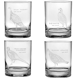 Culver Ned Smith Upland Gamebirds 14-Ounce (DOF) Double Old Fashioned Glass Assorted Set of 4