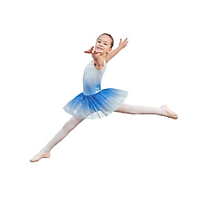 EQSJIU Dance Leotards For Girls With Tutu Ballet Skirts Dresses Gymnastics 3t 4t Blue Snowflake Diamond Gradient Colors White 3-4t Cute Princess Dress