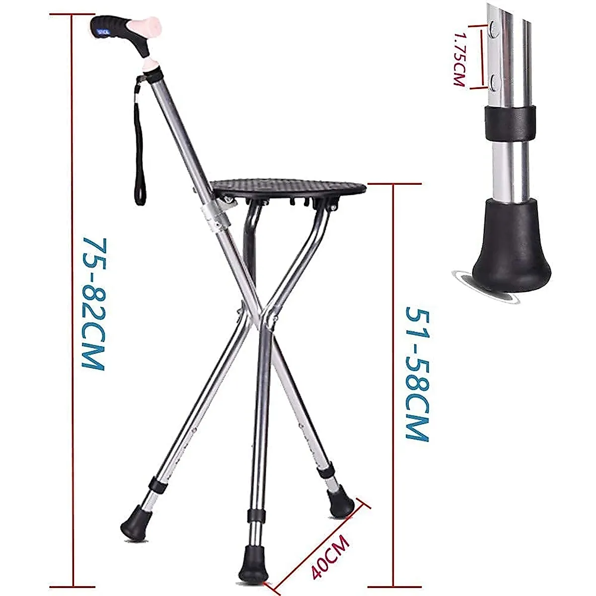 Folding Seat Cane,Walking Stick & Chair Seat, Travel Cane Chair,Lightweight,Robust 3 Legged Walking Seat Stick - Three Legged Stick with St