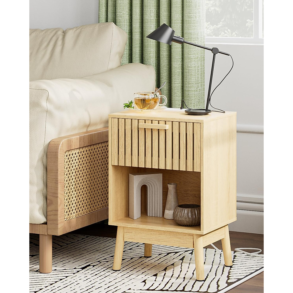 Aobafuir Wood Nightstand, Night Stand for Bedroom, Bedside Table with Drawers, Farmhouse End Table with Storage for Living Room (Retro)