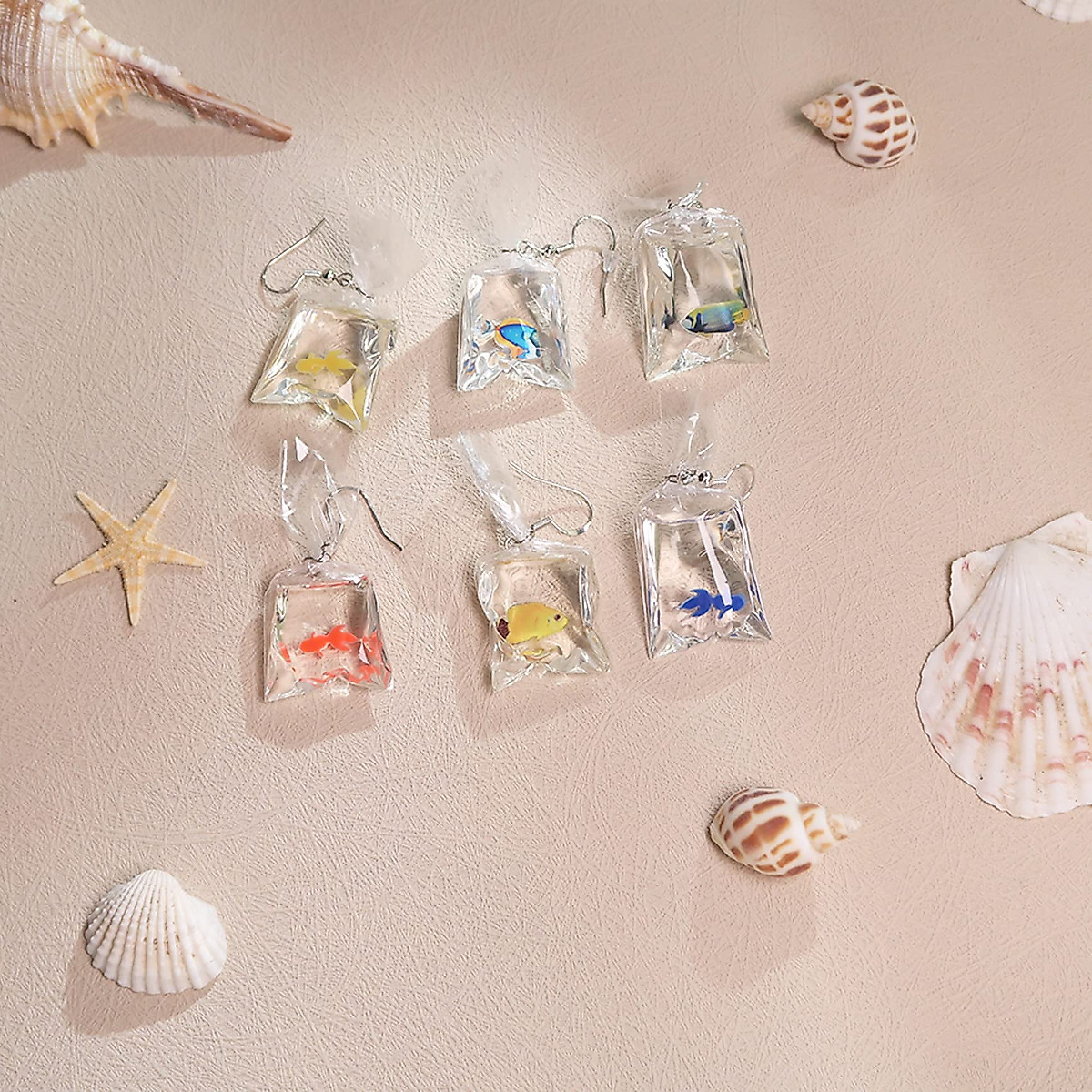 Funny Goldfish Earrings Cute Animal Fish Earrings Goldfish Water Bag Shape Dangle Hook Earrings Colorful Tiny Goldfish Bag Earrings Punk Personalized Charm Accessories Jewelry for Women-6