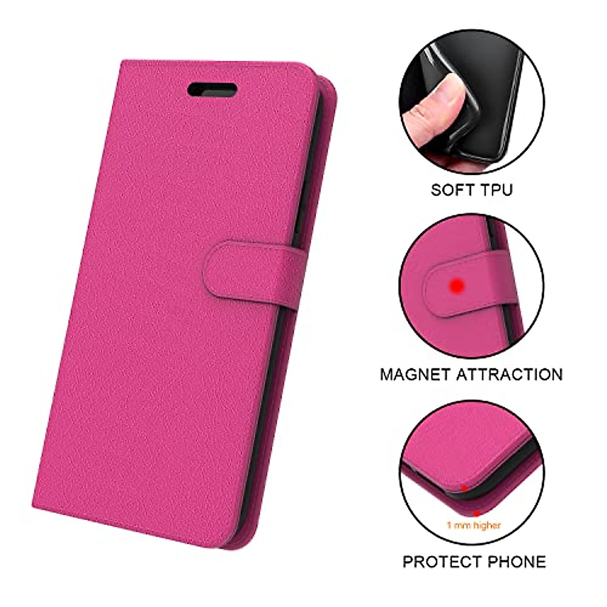 EnCases for Oneplus Nord N300 5G Case, Oneplus Nord N300 5G Wallet Case with Hand Strap PU Leather Clip Flip Case Cover with Card Holder Stand Feature for Oneplus N300 5G 2022 for Women Men, Hot Pink