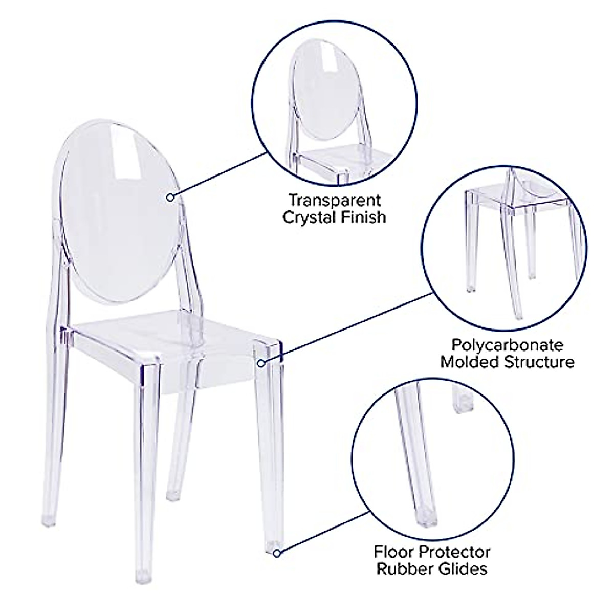 Flash Furniture 4 Pack Ghost Side Chair in Transparent Crystal
