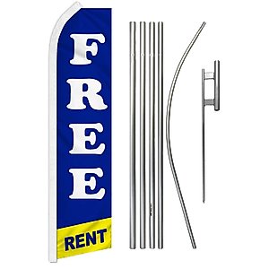 Free Rent Swooper Advertising Flag & Pole Kit - Perfect for Apartments, Townhomes, Rental Homes