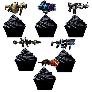 Video Game Birthday Party Supplies for Game Fans, 24 Pcs Battle Royale Cupcake Toppers(24 Styles)，Happy Birthday Cupcake toppers for boys Party Supplies,Battle Royale Game party supplies