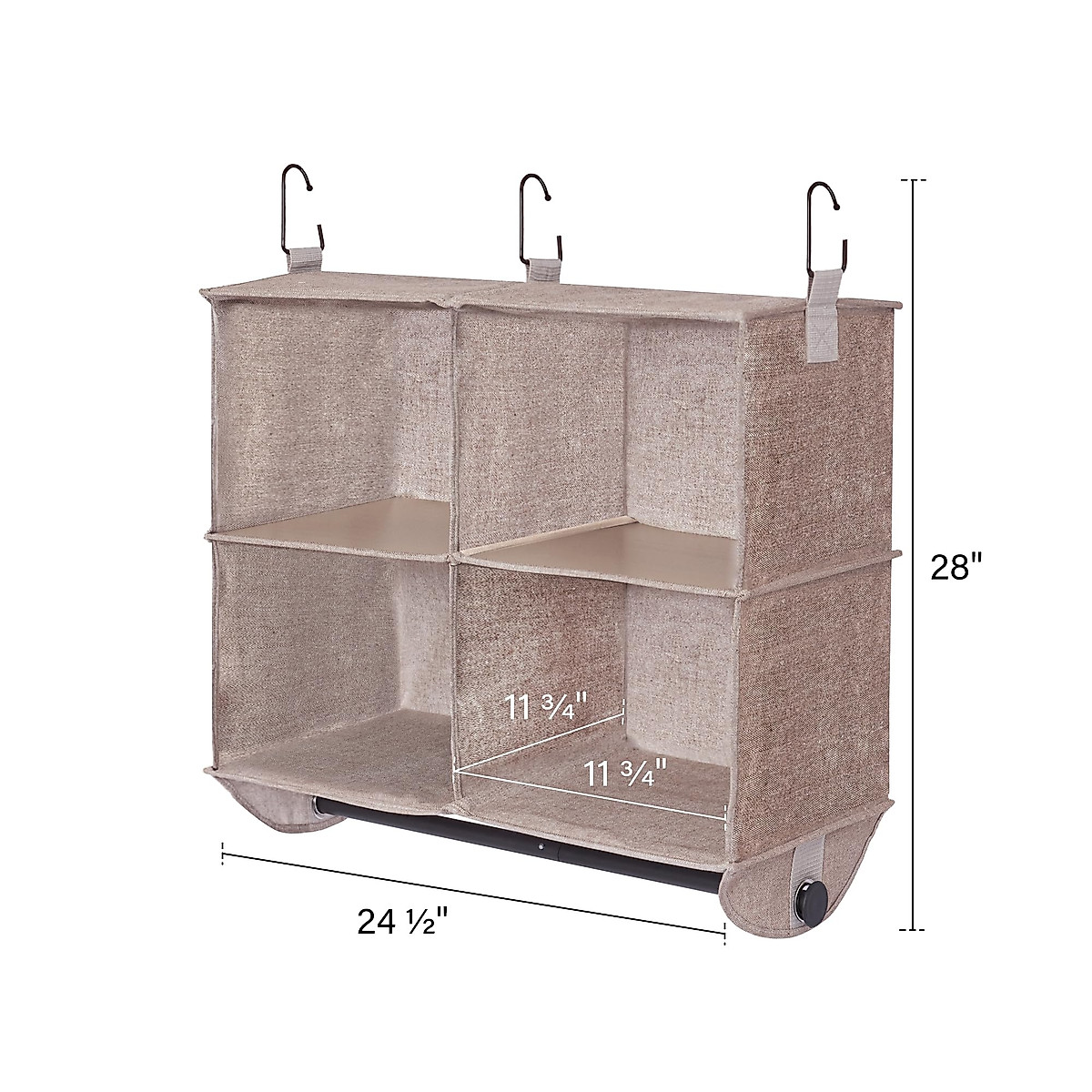 StorageWorks Hanging Closet Organizer with Garment Rod, 4 Section Closet Hanging Shelves, Hanging Clothes Cube Organizer, Mixing of Brown & Beige, 12 ¼" D x 24 ½" W x 28" H