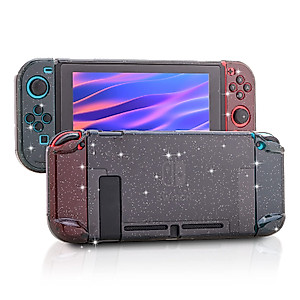 HEATFUN Glitter Case for Nintendo Switch, Protective Case for Nintendo Switch with a Tempered Glass Screen Protector and 6 Joy Stick Covers, Fit into The Dock Station - Black