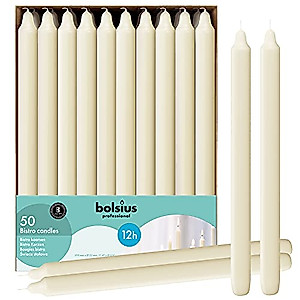 BOLSIUS Ivory Candlesticks Bulk Pack 50 Count - Unscented Dripless 11.5 Inch Household & Dinner Candle Set - 12+ Hours - Premium European Quality - Consistent Smokeless Flame - 100% Cotton Wick