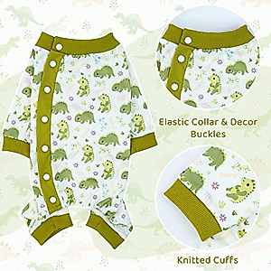 IDOMIK Dog Pajamas Clothes Breathable 4 Legged Pet Jumpsuits, Soft Cotton Onesies Pet Clothes for Small Medium Dog, Puppy Cat Cute Print Outfit Apparel Pjs Hair Cover Bodysuits Jammies for All Season