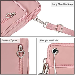 Small Crossbody Wallet Phone Bag, Nylon Cell Phone Purse, Travel Crossbody Bag Cell Phone Shoulder Bag Arm Bag Mini Wallet Purse, with Headphone Port (Pink)