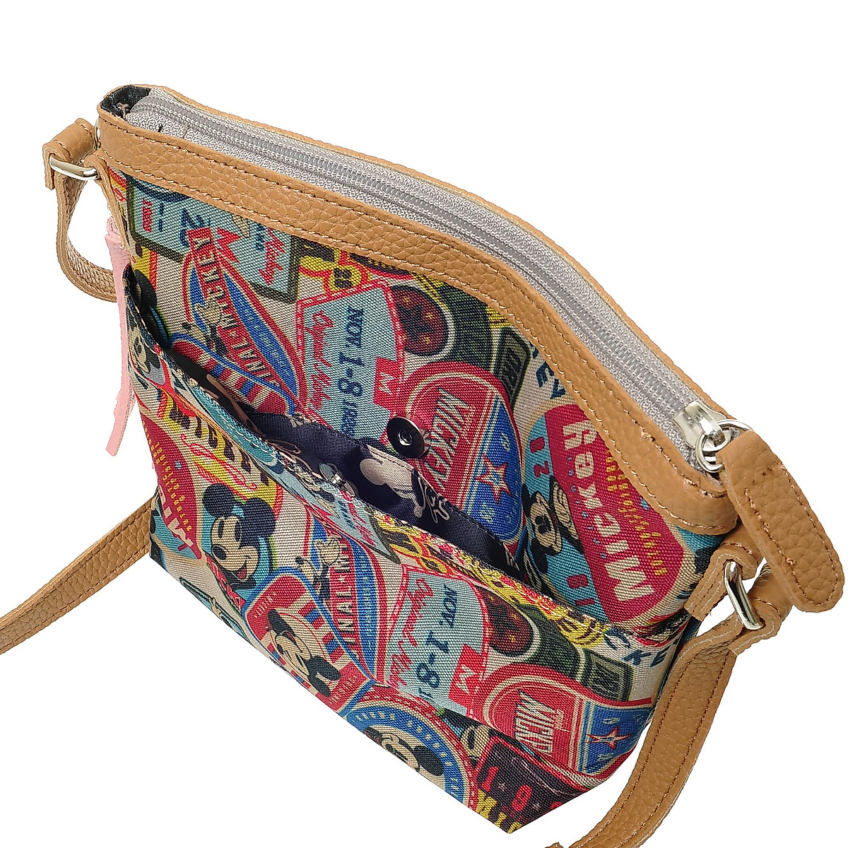 A138.Disney Mickey Mouse Women Vintage Shoulder Cross Body Bag Handbag (Beige)