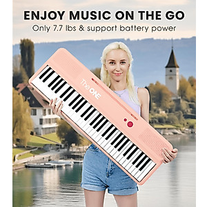 The ONE Smart Keyboard COLOR 61 Lighted Keys Piano Keyboard, Digital Piano for Beginners with 256 Tones, 64 Polyphony, Built-in LED Lights and Free Apps (Pink)