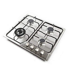 23 Inch Gas Cooktop 4 Burners Gas Stove gas hob stovetop, LPG/NG Gas Cooktop, Stainless Steel Cooktop 5 Sealed Burners Cast Iron Grates Built-in Gas Stove Top Protection (4 Burners Gas Cooktop A)