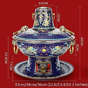 Chafing Dishes Saucepans With Lids Non Stick Hotel Cloisonne Copper Hot Pot Household Electric Carbon Dual-purpose Fire Boiler Old-fashioned Mutton Hotpot Craftsmanship (Color : A, Size : 34cm)