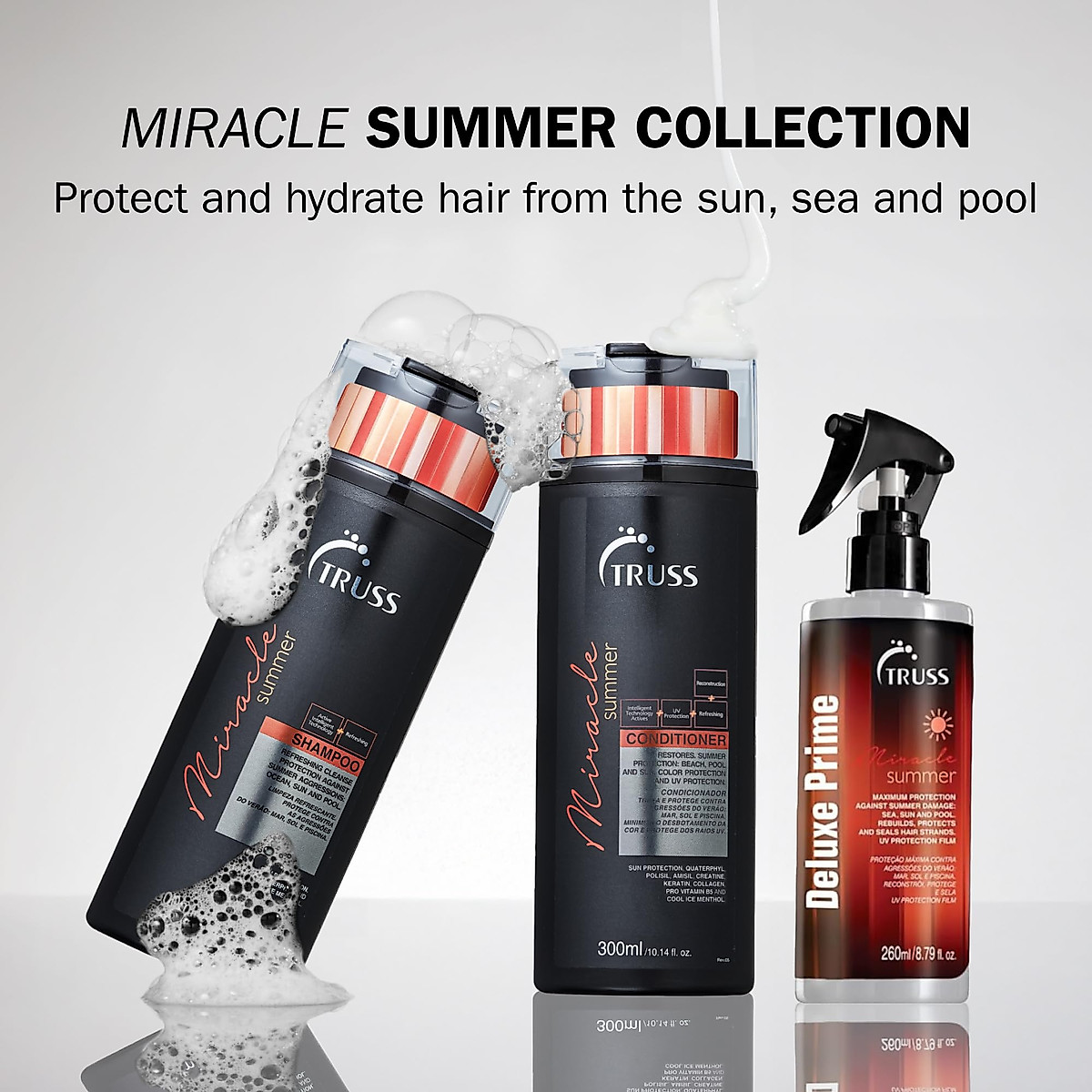 Truss Deluxe Prime Summer Hair Treatment - Protection Against Summer Hair Damage Caused By The Sun, Ocean and Pool - Repairs, Protects, & Seals Hair Stands While Adding Intense Shine (8.79oz)