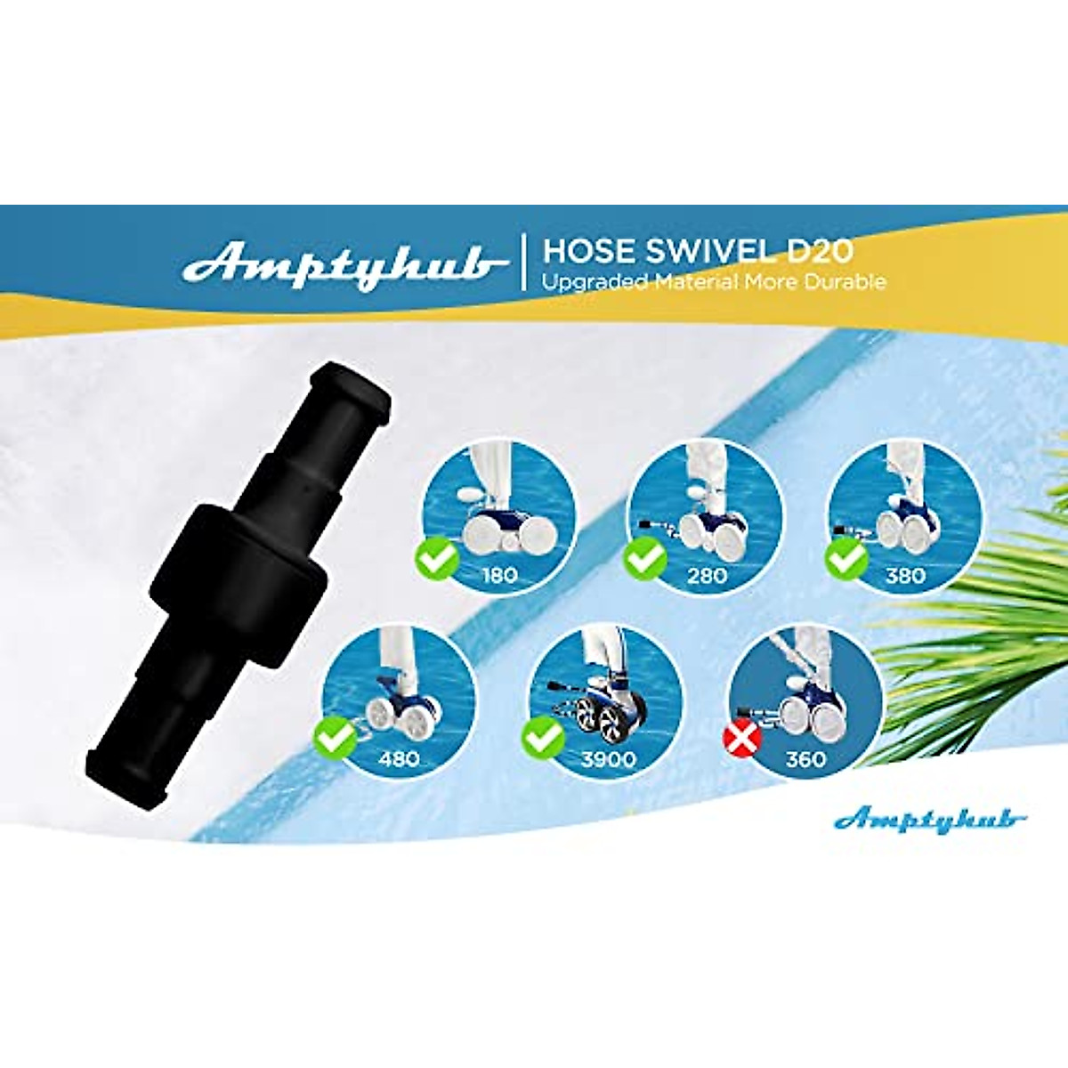 Amptyhub 3900 Sport, 280, 380 Pool Cleaner Hose Swivel D21 Replacement For Zodiac Polaris 3900 Sport, 280 Black Max F5B, TR35P Pool Cleaners (3 Pack)