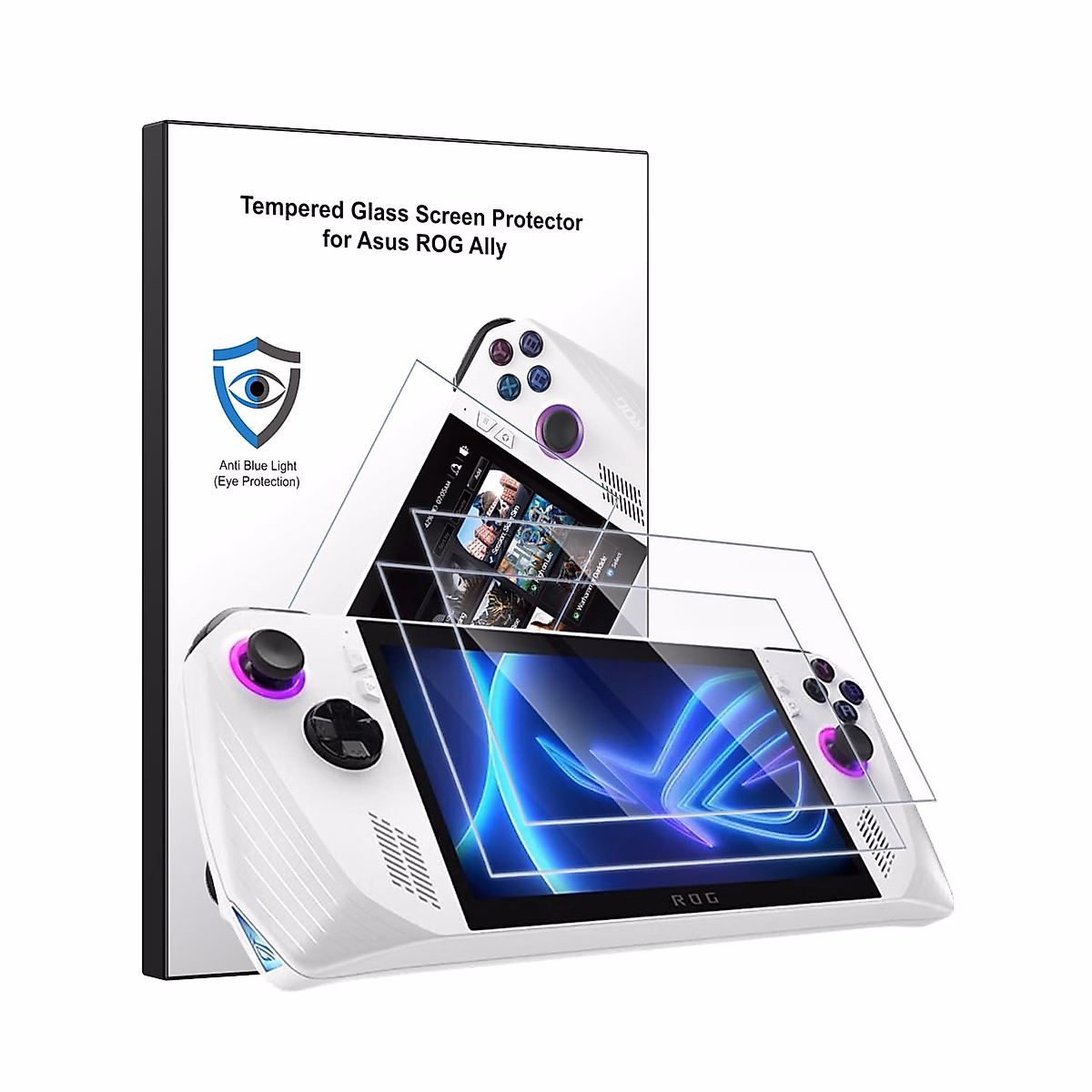 GEWOKLIY 2 Pack Screen Protector For ASUS ROG Ally handheld 7-Inch 2023, Transparent Ultra HD, Anti Glare Tempered Glass, Anti-Scratch, Anti-Fingerprint